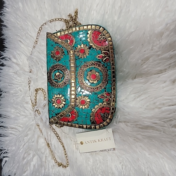 Antik Kraft | Bags | Nwt Antik Kraft Turquoise Metal Clutch | Poshmark